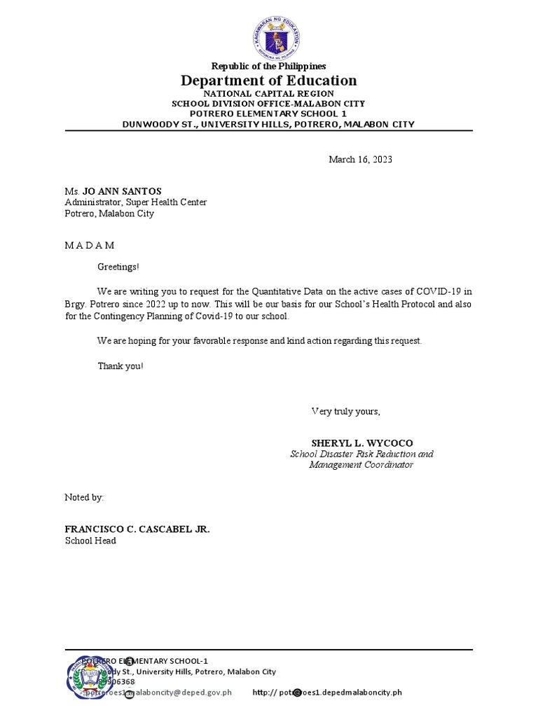 SDRRM Letter To Potrero Health Center | PDF