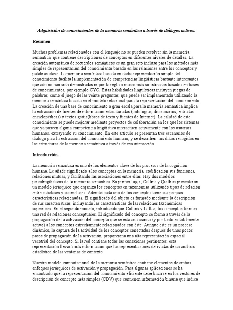 Adquisición Conoc Memoria Semántica | PDF | Memoria | Conocimiento