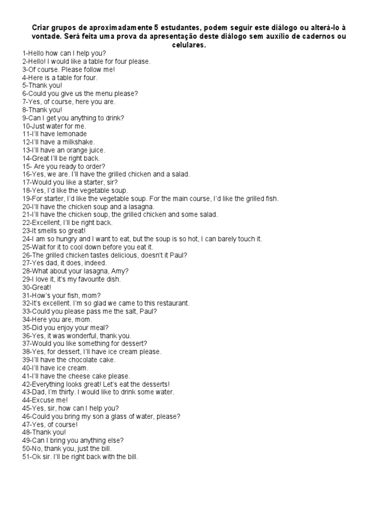 Restaurant Conversation Practice Guide | PDF