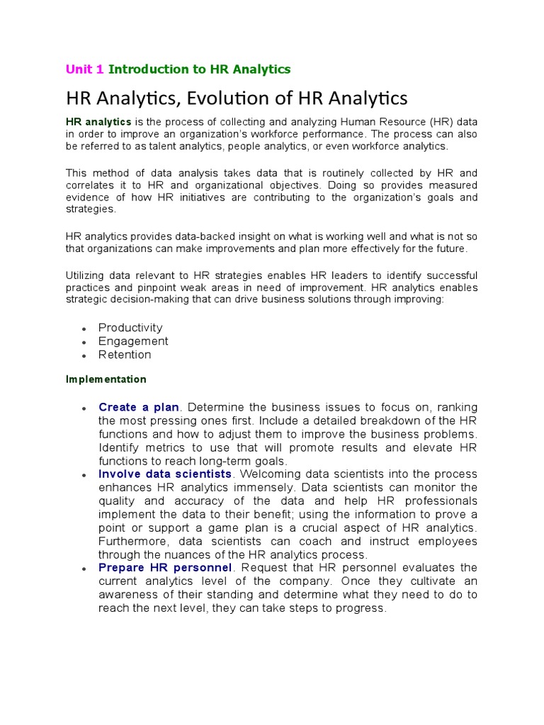 Unit 1 Introduction To HR Analytics | PDF | Analytics | Human Resources
