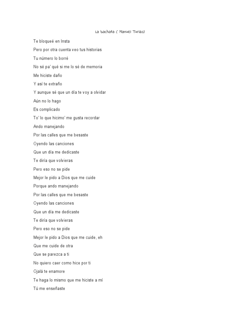 La Bachata (Manuel Turizo) | PDF | Poesía