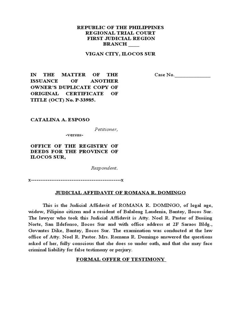 Judicial Affidavit for Title Issuance | PDF | Affidavit | Perjury
