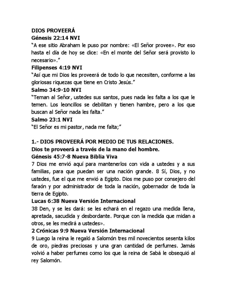 Dios Proveerá | Descargar gratis PDF | Jesús | Contenido bíblico