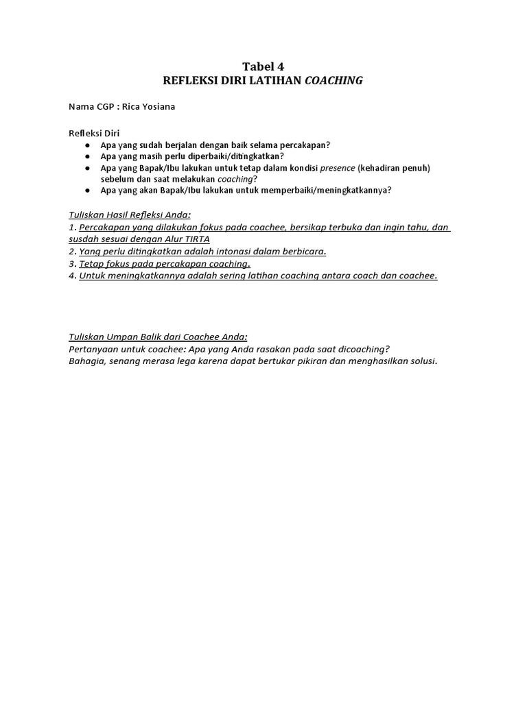 Refleksi Coaching untuk CGP | PDF | Karier & Perkembangan