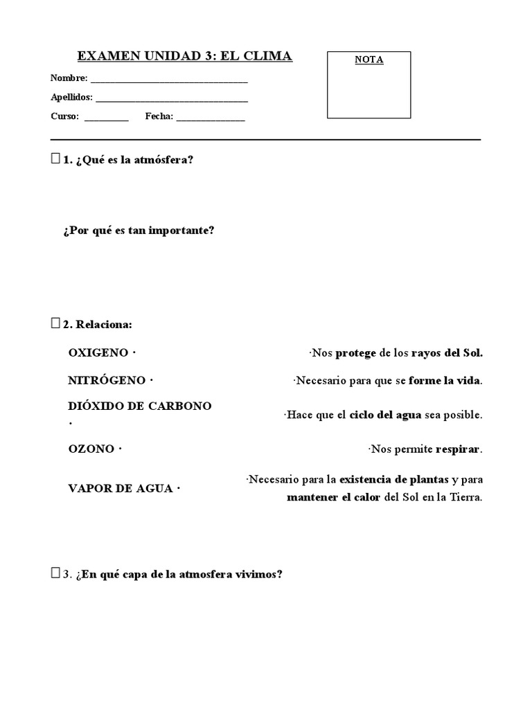 Examen Tema 3 El Clima | PDF