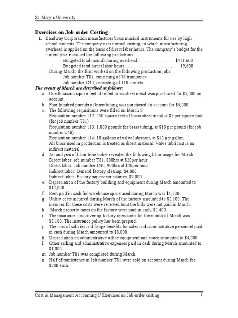 Job-Order Costing Exercises Guide | PDF | Cost | Cost Of Goods Sold