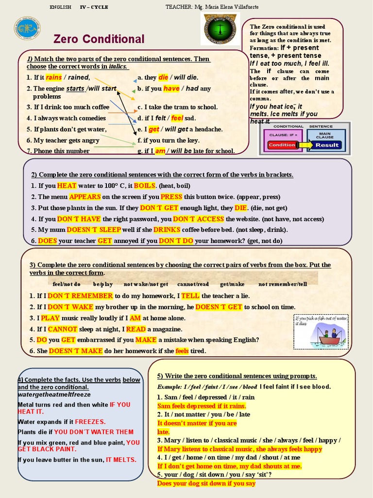 Zero Conditional Grammar Exercises | PDF | Sentence (Linguistics ...