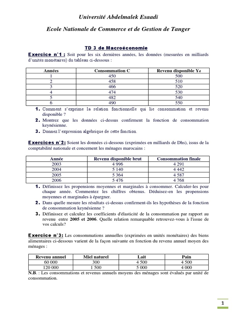 Macro TD 3 | PDF | Consommation (Économie) | Revenus