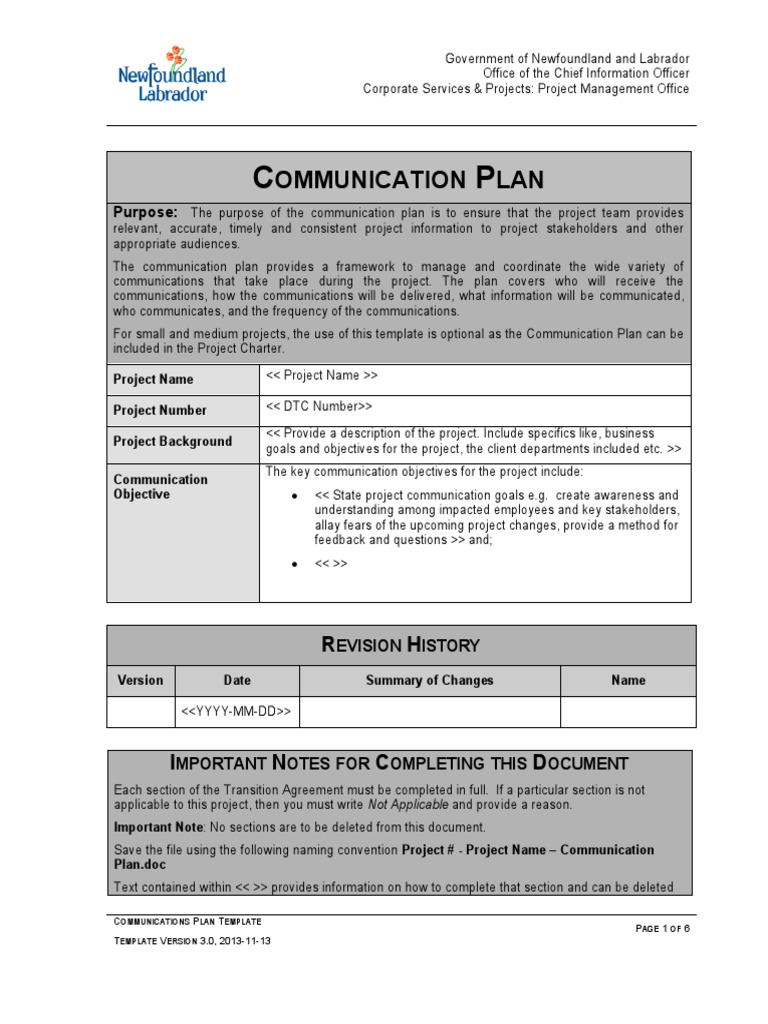 Pmo Docs Communications Plan Template | PDF | Communication | Project ...