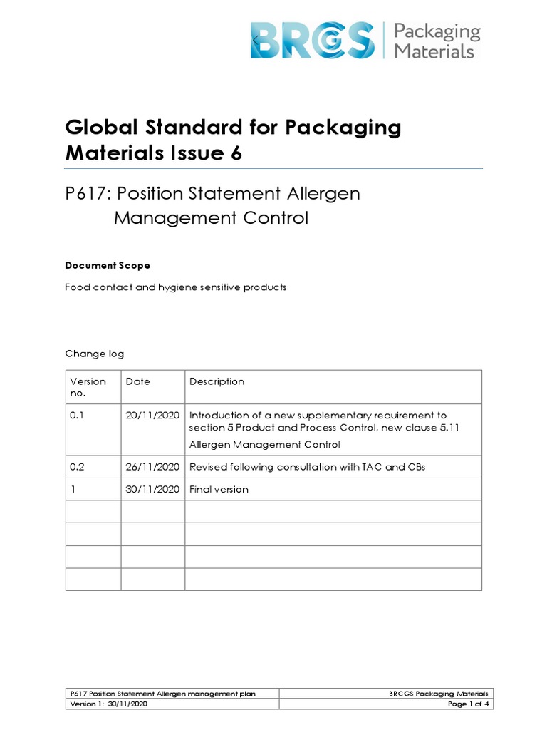 Allergen Management in Packaging Standards | PDF | Packaging And ...
