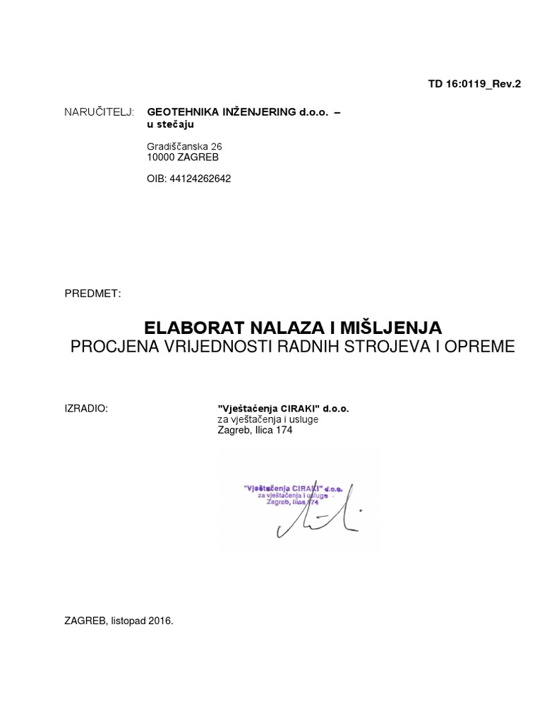 Nalaz GEOTEHNIKA RADNI STROJEVI I OPREMA - Rev. 2 PDF | PDF