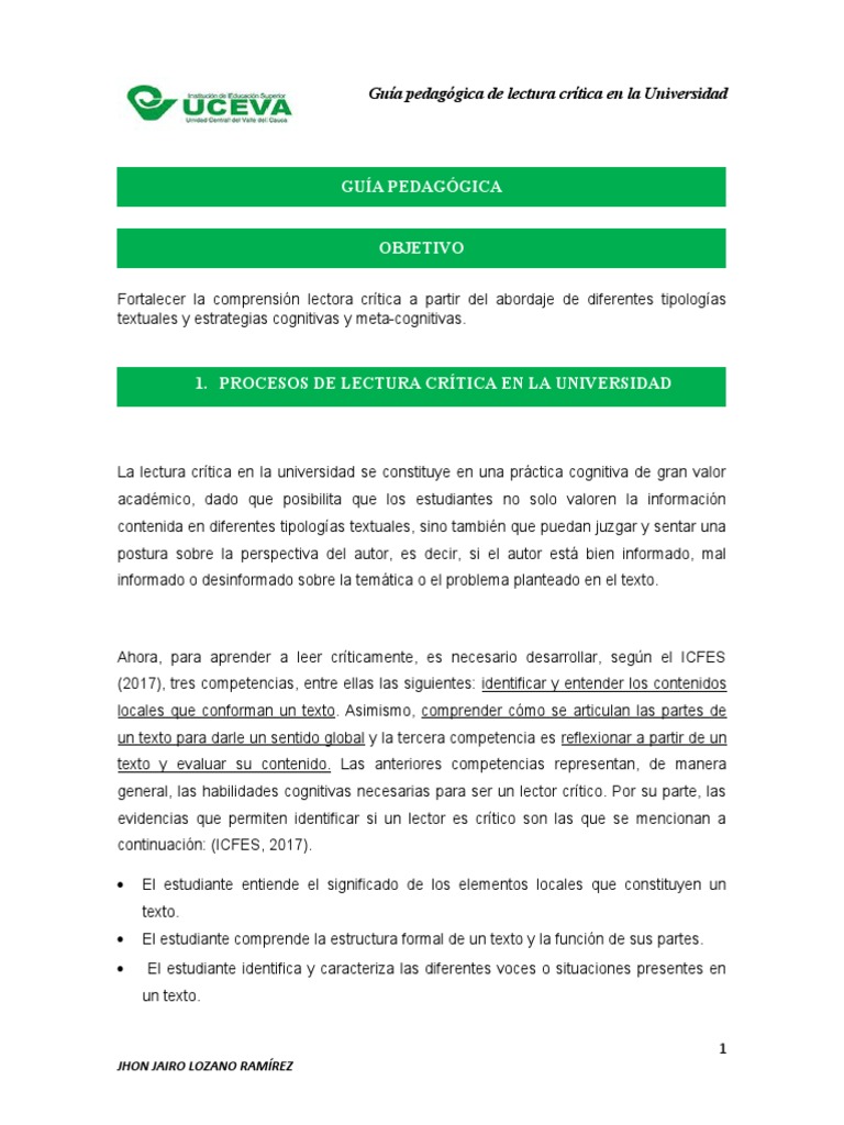 Desarrollo de La Guía de Lectura Crítica - Juan José Rivera y Juan ...