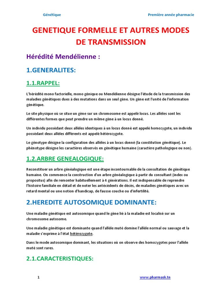1A GE CH2 Génétique-Formelle | Download Free PDF | Dominance (Génétique ...
