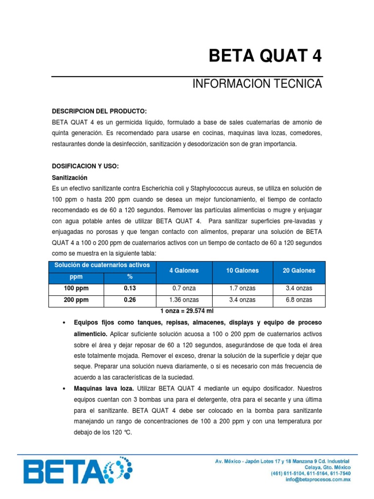 BETA QUAT 4 | PDF | Agua | Química