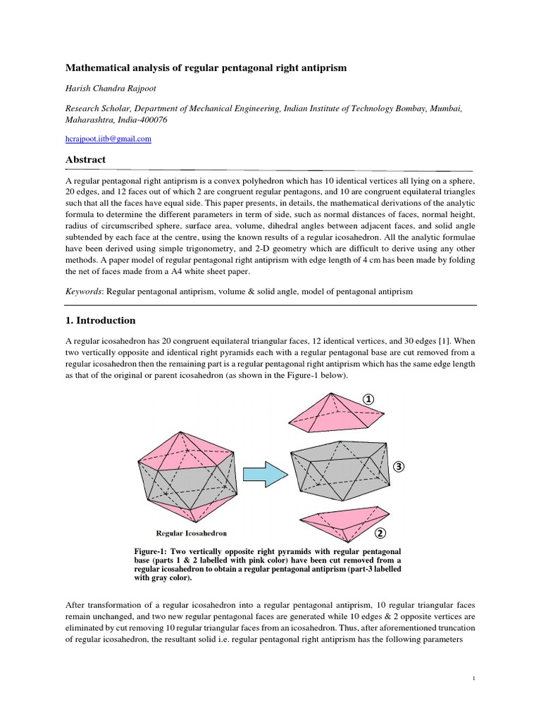 Mathematical Analysis of Pentagonal Antiprism | PDF | Triangle | Sphere