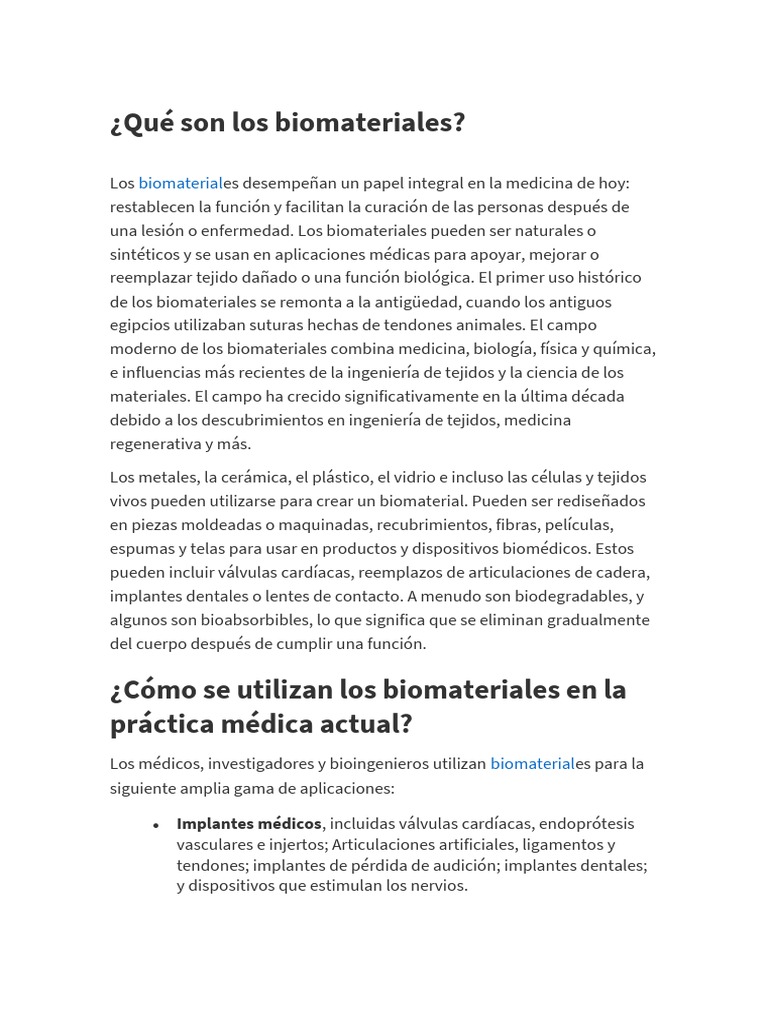 Los Biomateriales | PDF | Biomaterial | Ingeniería de tejidos