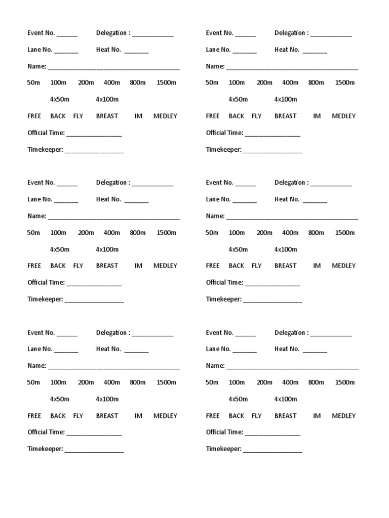 Swimming Time Cards | PDF | Sports | Summer Olympic Games