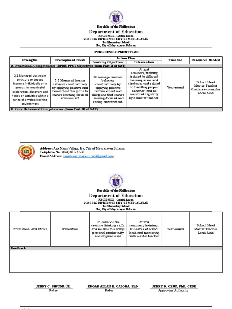 Iba Elementary School IPCRF Plan | PDF | Mentorship | Learning
