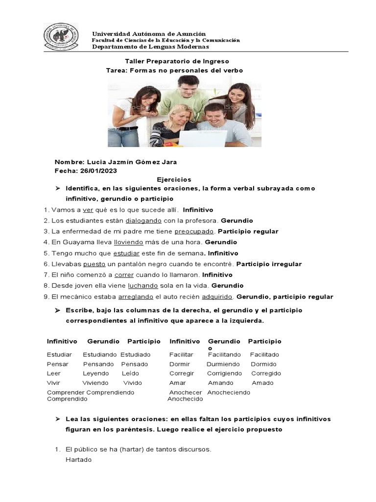 Tarea - Formas No Personales Del Verbo. | PDF | Verbo | Lingüística