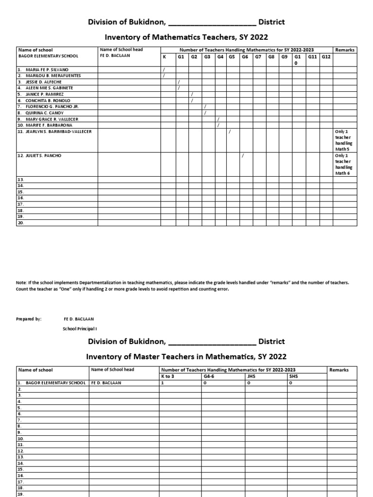 Mathematics Teacher Inventory 2022 | PDF