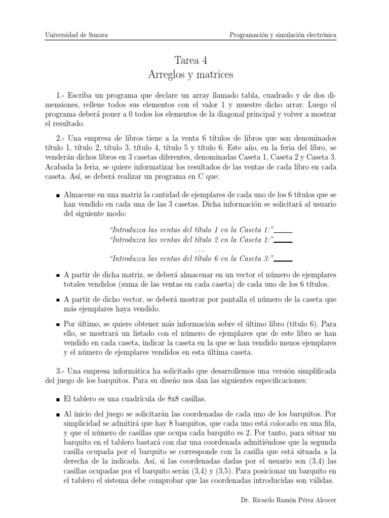 Tarea 4 | PDF | Matriz (Matemáticas) | Programación de computadoras