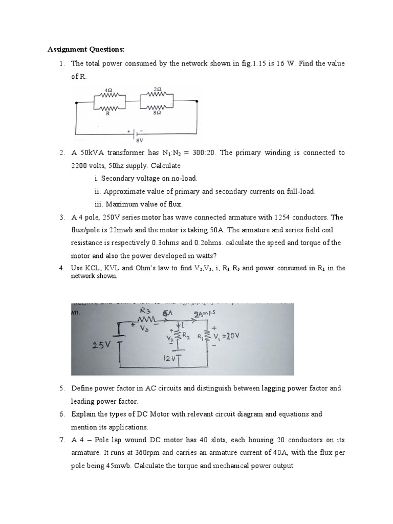 Electrical Engineering Assignment Questions | PDF | Science & Mathematics