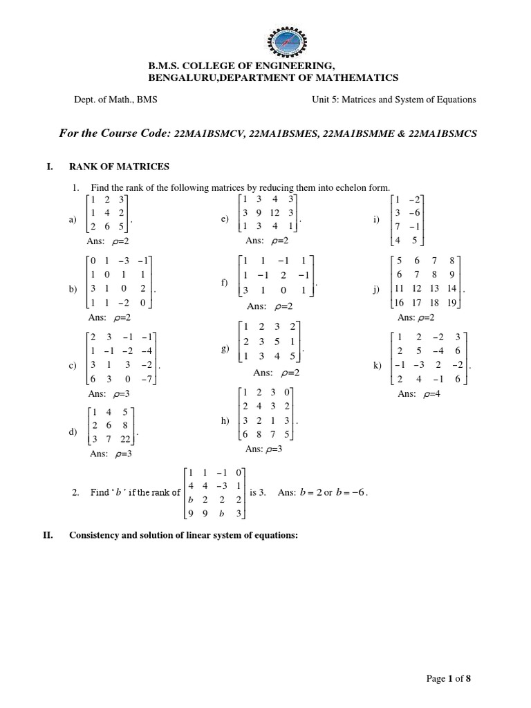 UNIT 5 Matrices and System of Equations | PDF | Equations | Eigenvalues ...