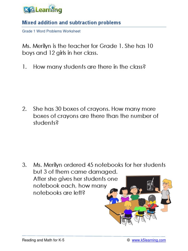 Grade 1 Addition Subtraction Word Problems 50 F | PDF
