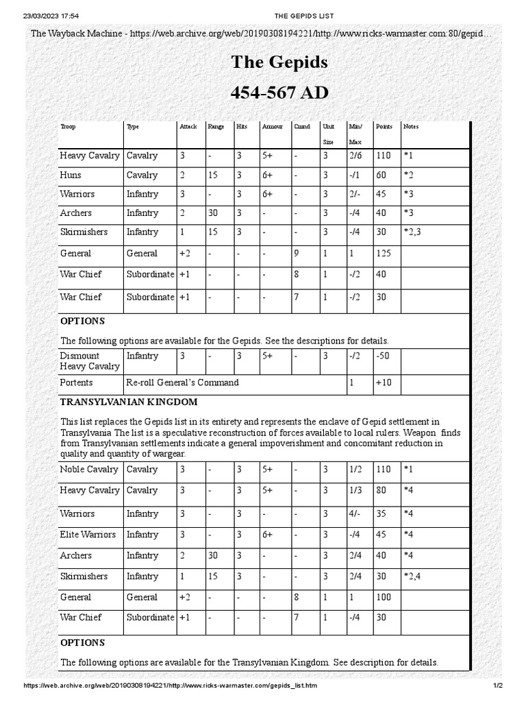 Gepids List | PDF | Infantry | Cavalry