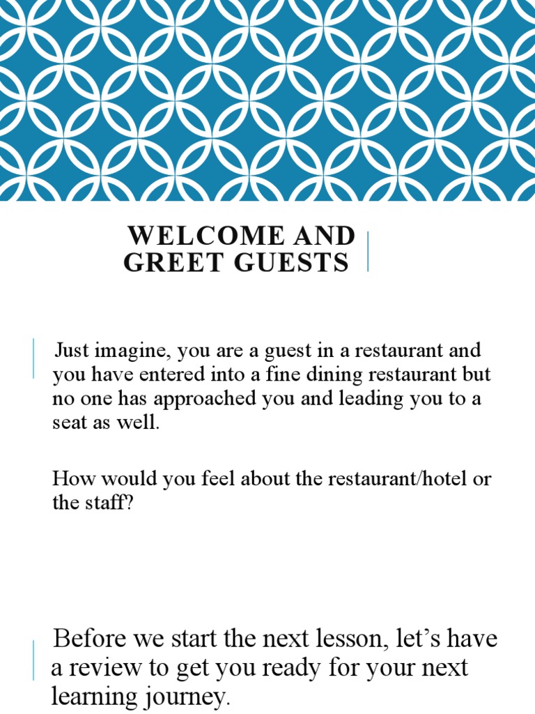 Week 6 - Welcome and Greet Guests | PDF | Restaurants