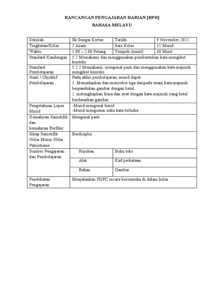 RPH BM LESSON STUDY, LAPORAN LS,PLC- TAHUN 2 (2) | PDF