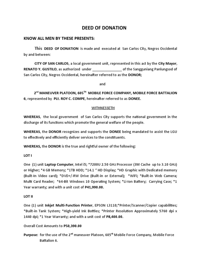 Deed of Donation1 | PDF | Printer (Computing) | Computer Hardware