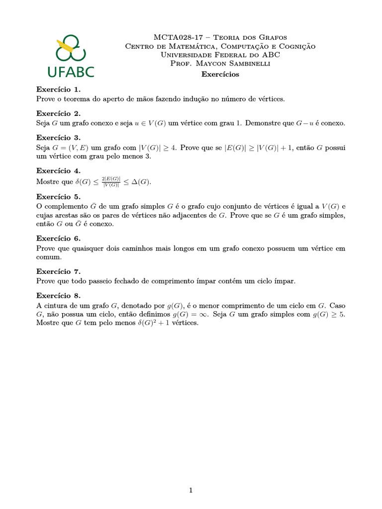 Lista 1 - Teoria Dos Grafos | PDF