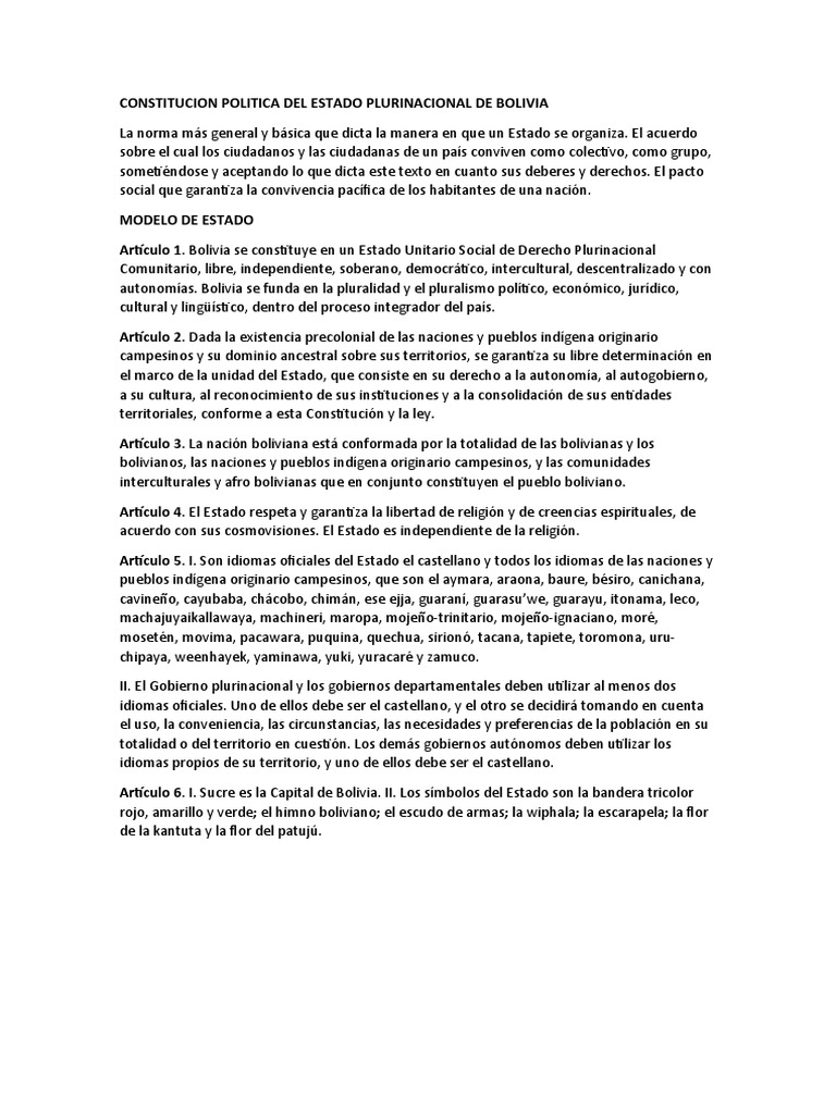 Constitucion Politica Del Estado Plurinacional de Bolivia | PDF ...