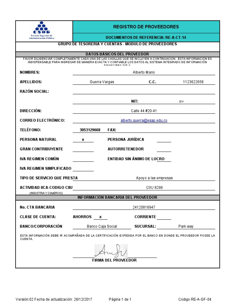Formato de Registro de Proveedores | PDF