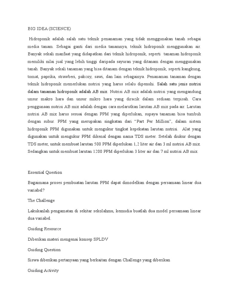 Teknik Hidroponik dan Nutrisi AB Mix | PDF