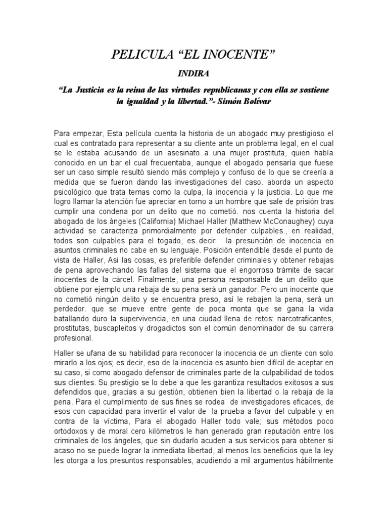El Inocente | PDF | Derecho penal | Duda razonable