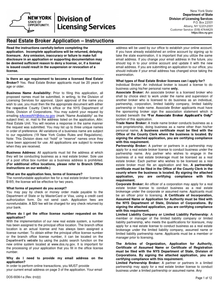 NY Real Estate Broker Application Instructions | PDF | Business ...