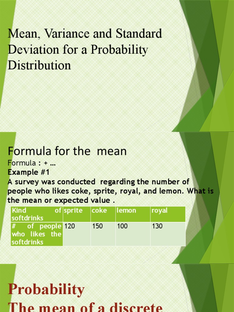 Probability Stat and Prob - PPTX Mean Variance and Standard Deviation | PDF