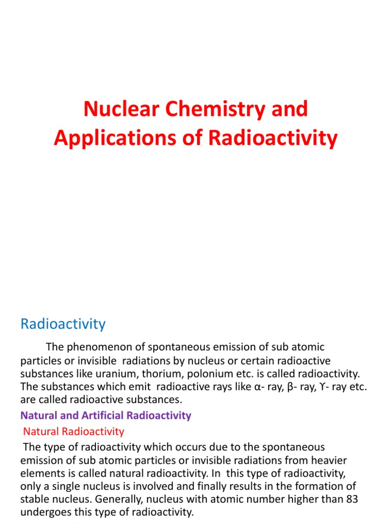 Nuclear Chemistry and Applications of Radioactivity | Download Free PDF ...