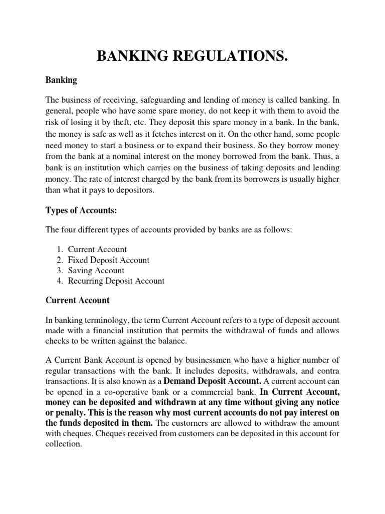 Banking Regulations | PDF | Transaction Account | Deposit Account