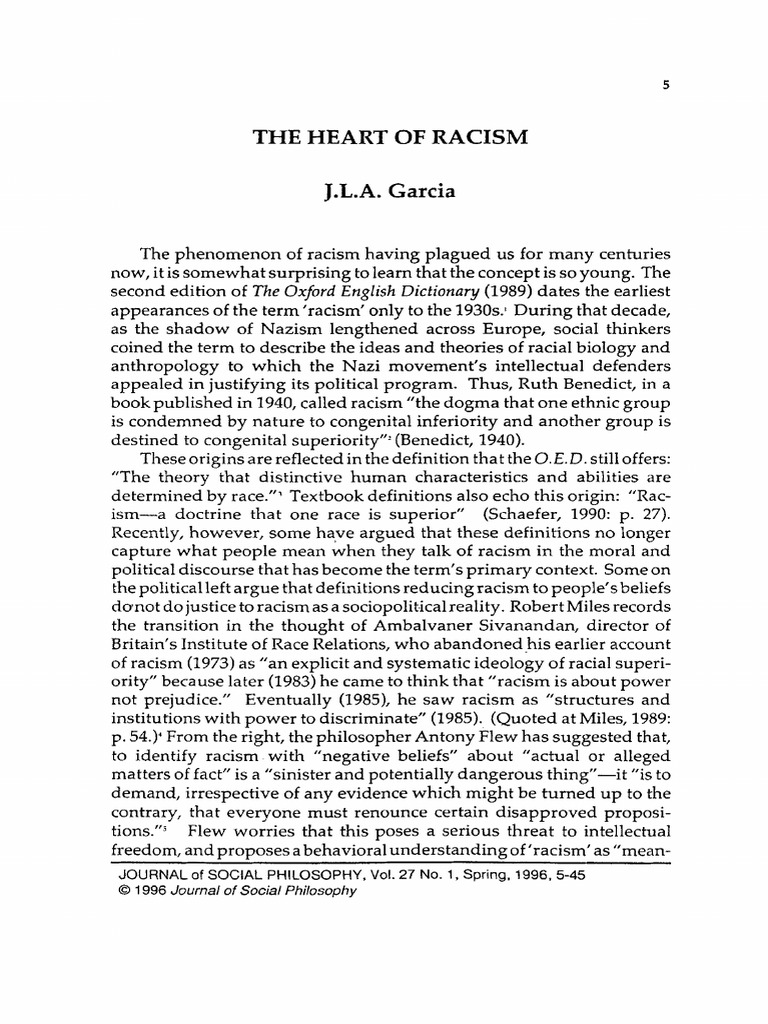 Garcia - 1996 - The Heart of Racism | PDF | Racism | Discrimination ...