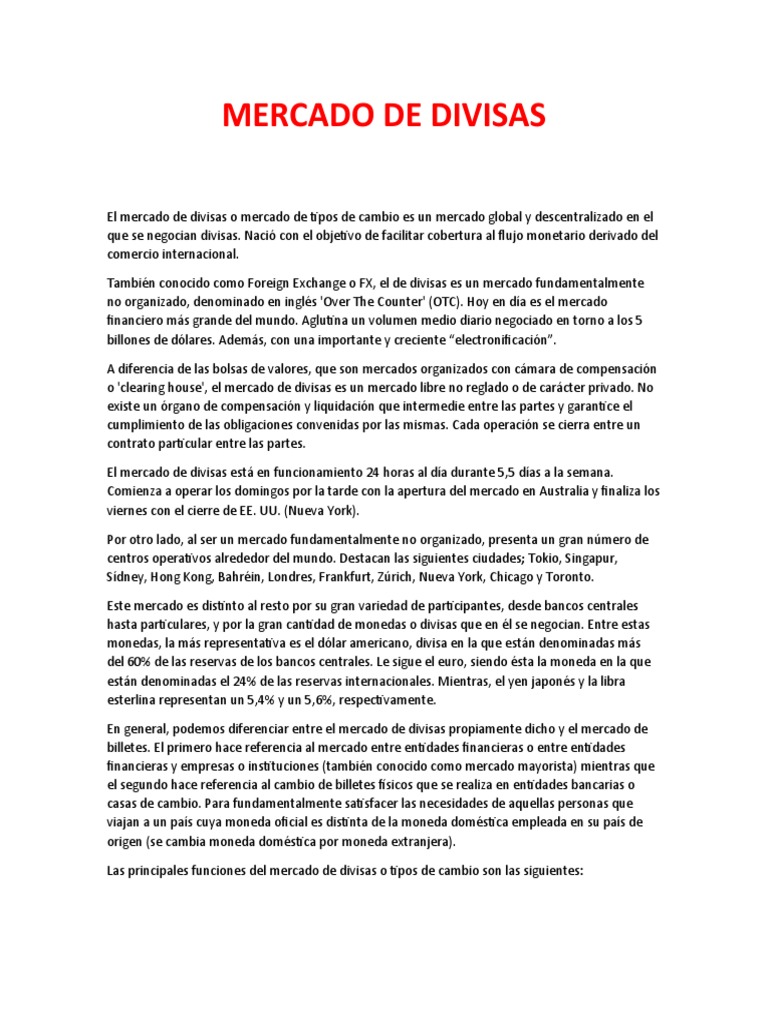 Mercado de Divisas: Funcionamiento y Tipos | PDF | Mercado de divisas ...