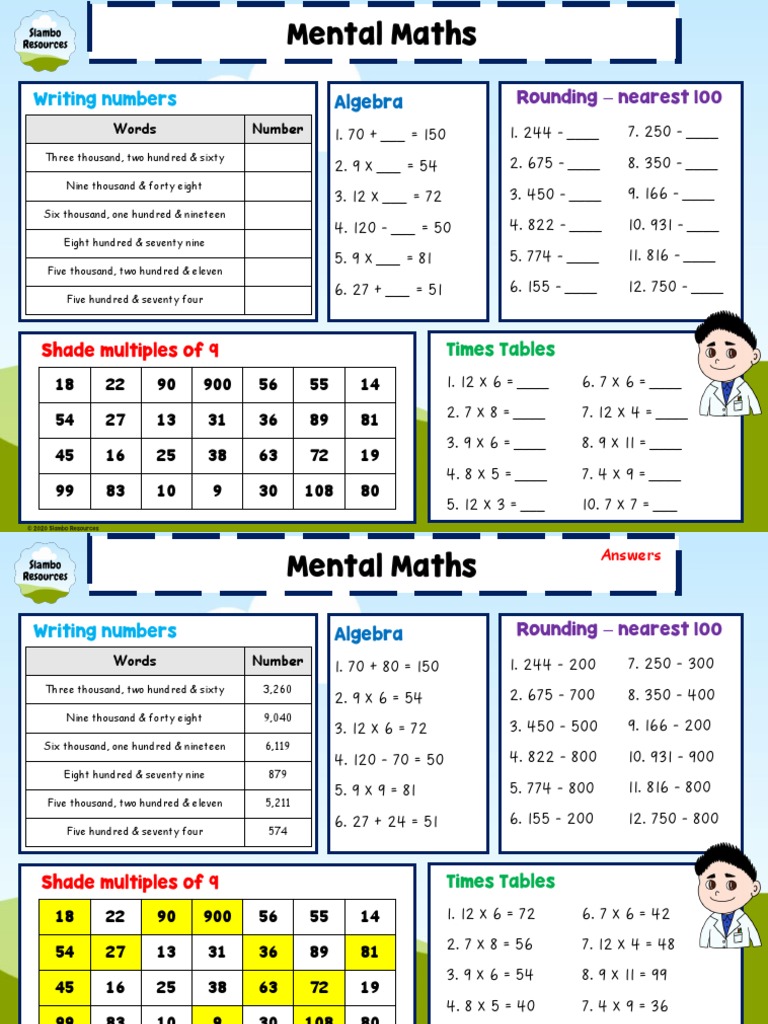 Grade 4 Mental Maths Worksheet 1 PDF | PDF | Mathematics