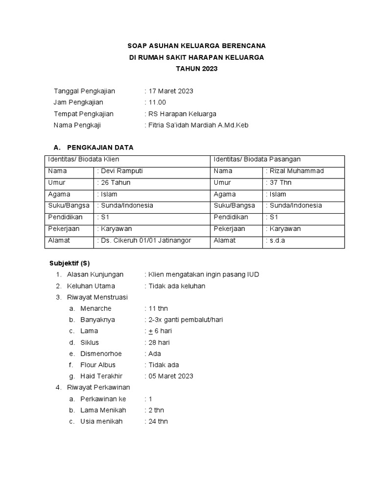 SOAP Keluarga Berencana IUD 2023 | PDF