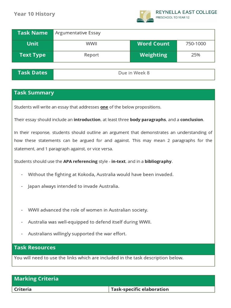 Task 2 - WWII Argumentative Essay | PDF | Essays | Argument