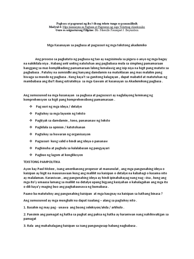 Pagbasa at Pagsusuri NG Iba | PDF