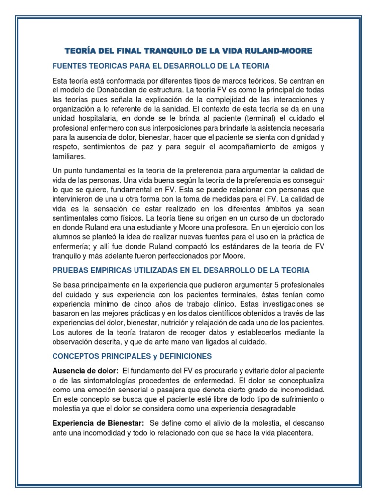 Teoría Del Final Tranquilo de La Vida Ruland-Moore | PDF | Enfermería | Teoría