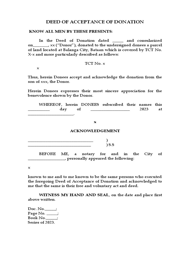 FS Deed of Acceptance of Donation | PDF