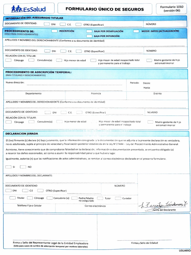 Formulario Essalud | PDF | Aplicaciones de la criptografía | Gobierno y personalidad